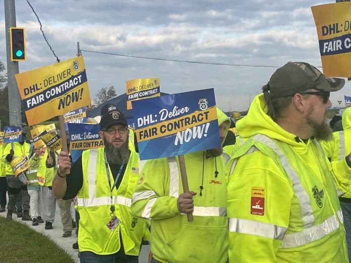 DHL workers picket for union contract, improved safety conditions at ...
