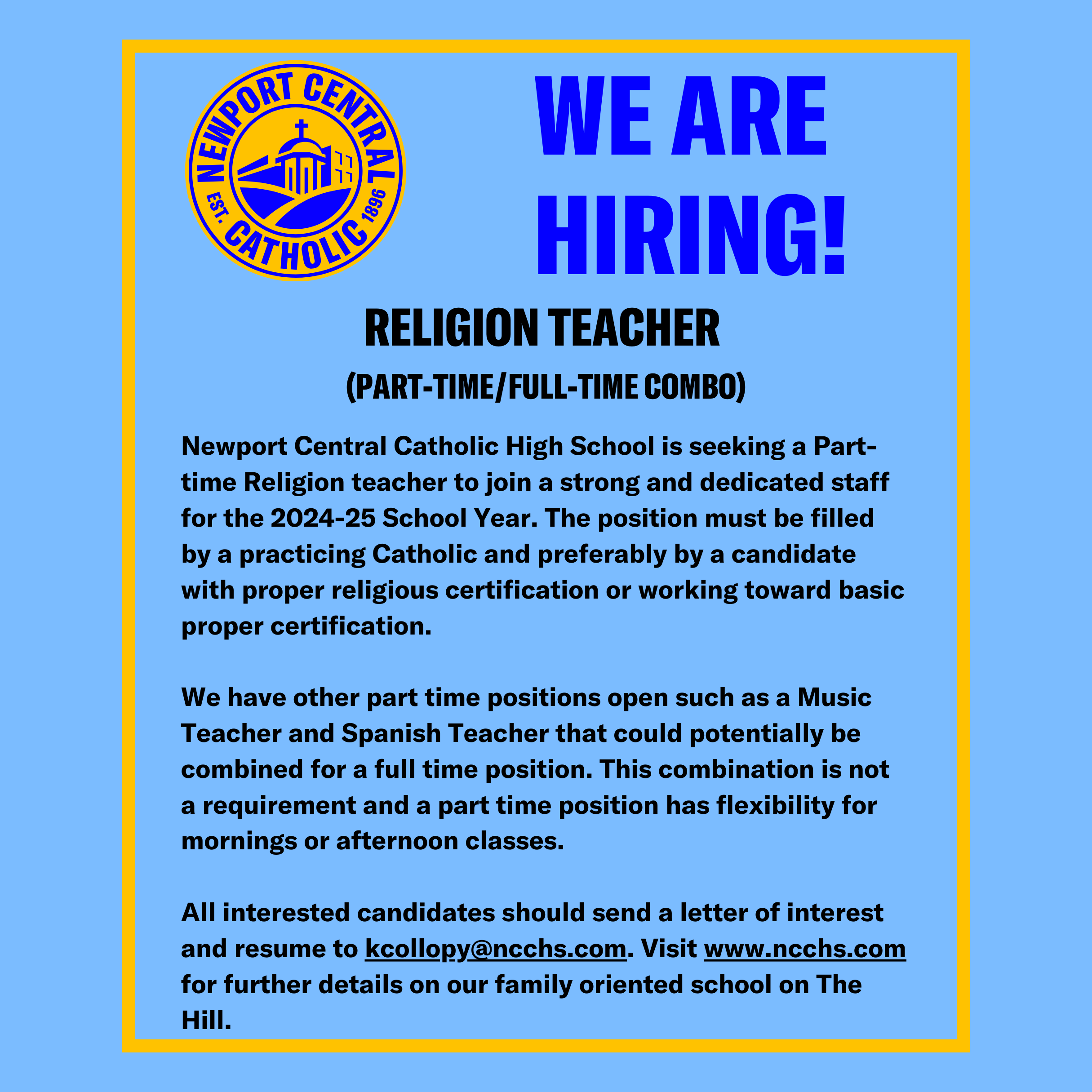 Press release: Newport Central Catholic High School job opening - LINK nky