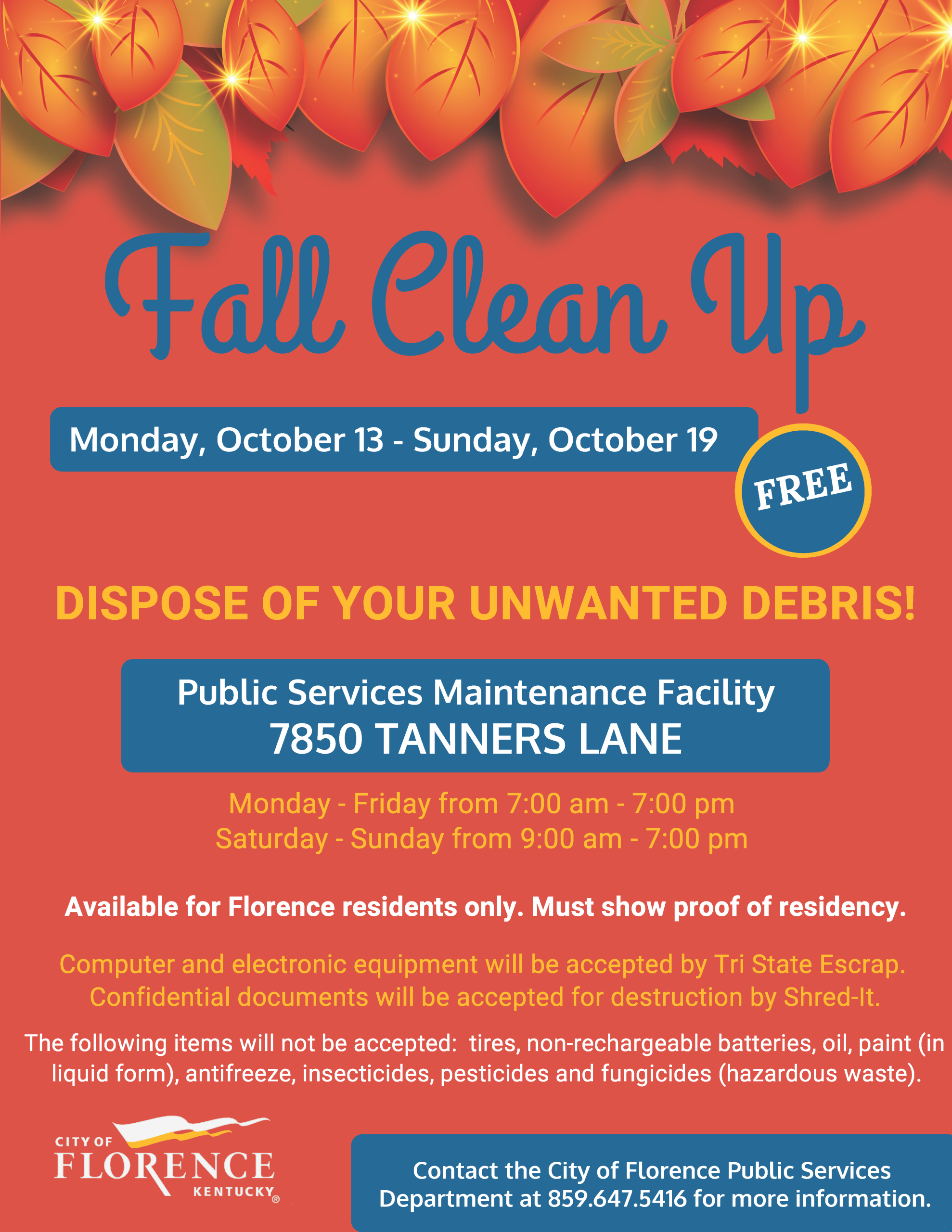 Press release: City of Florence Public Services Fall Clean Up Week for ...